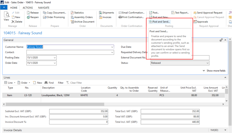 Dynamics 365 Business Central: Document Sending Profile (Post and Send ...