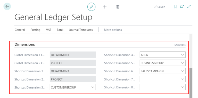 Dynamics 365 Business Central: Use shortcut dimensions in G/L entries ...