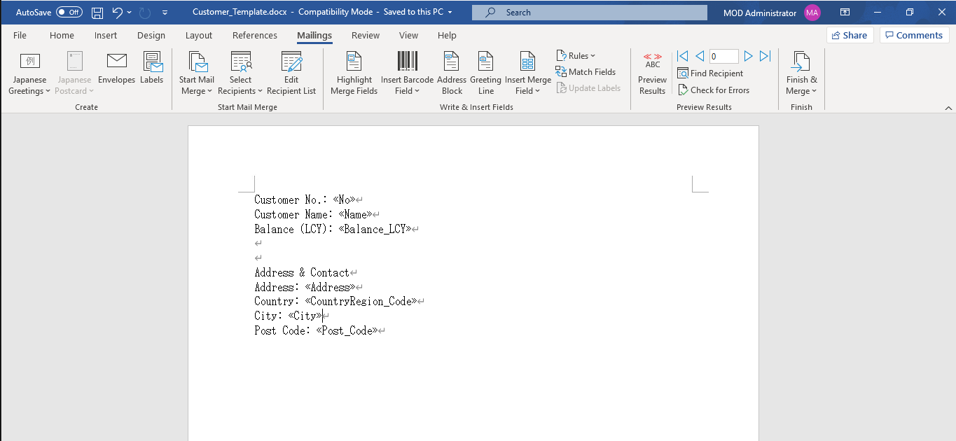Dynamics 365 Business Central: Using Word Templates (Enablement of Word ...