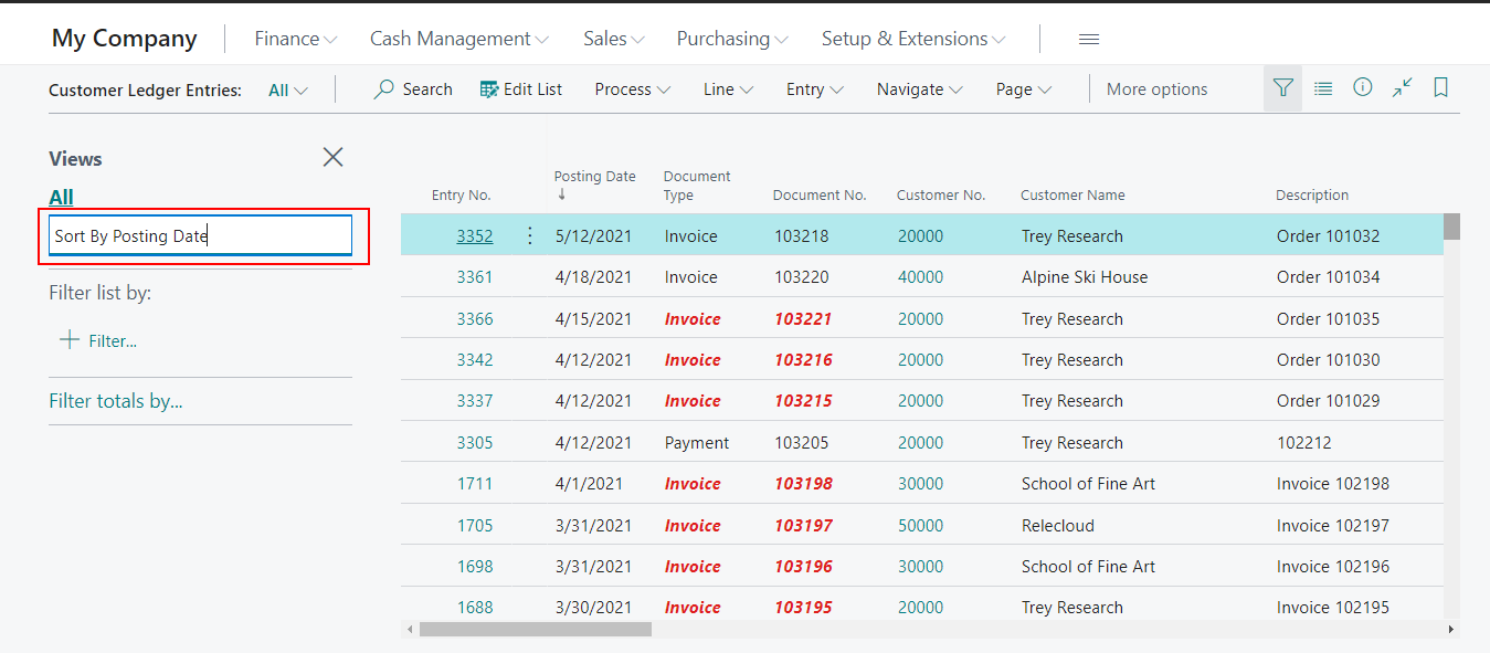 Dynamics 365 Business Central: How to set and change the default sort ...