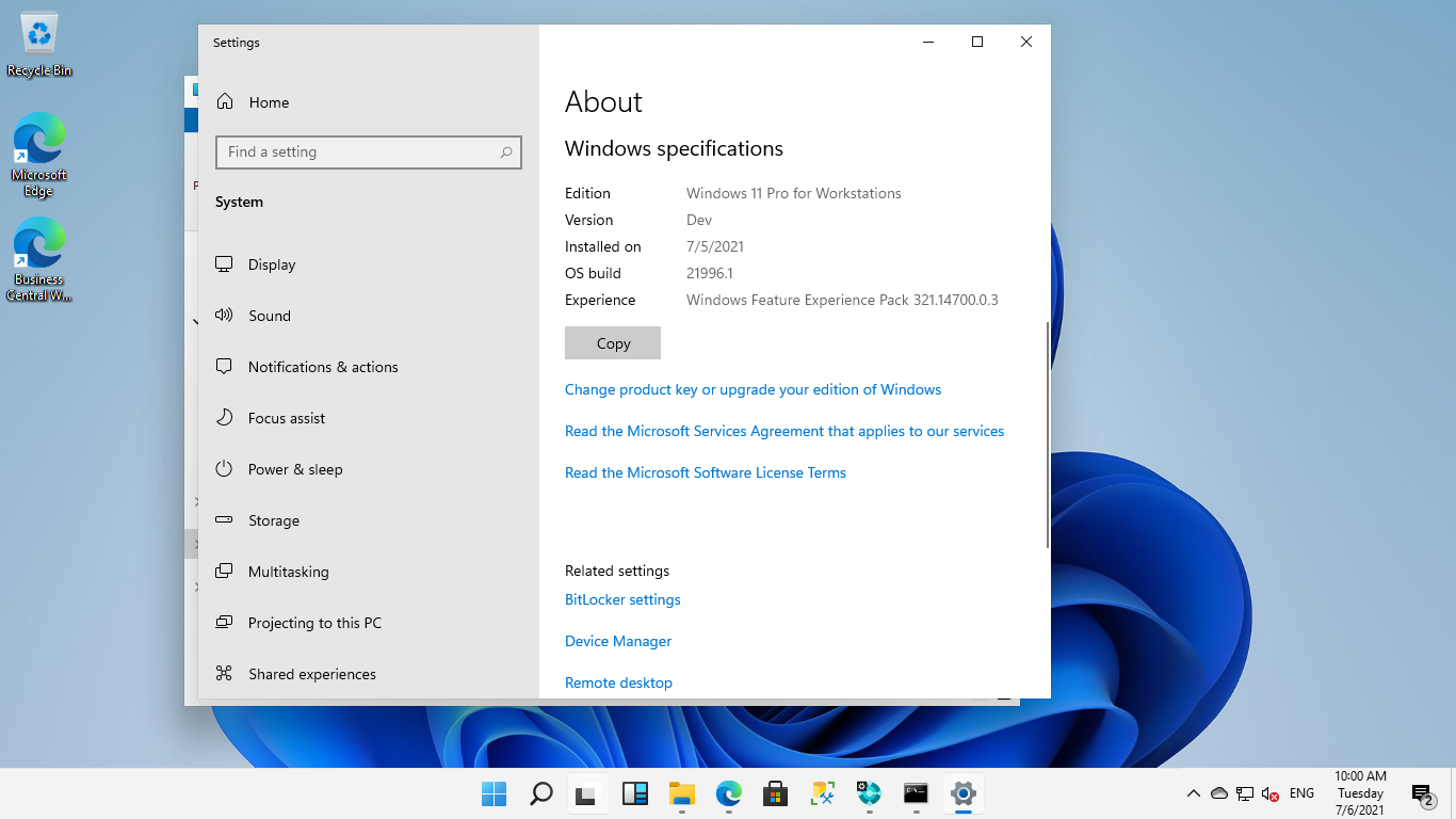 Dynamics 365 Business Central in the first preview of Windows 11 ...