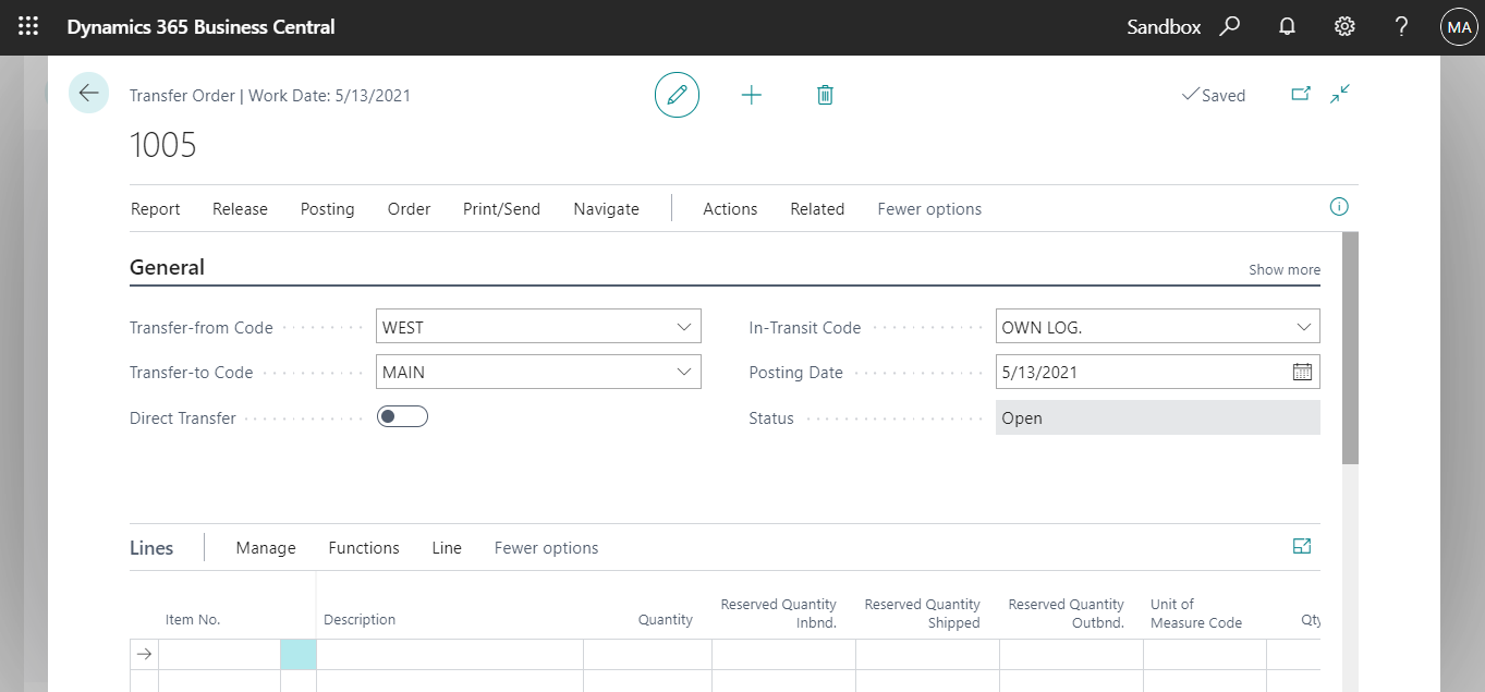 Dynamics 365 Business Central: Using Get Receipt Lines on the Transfer ...