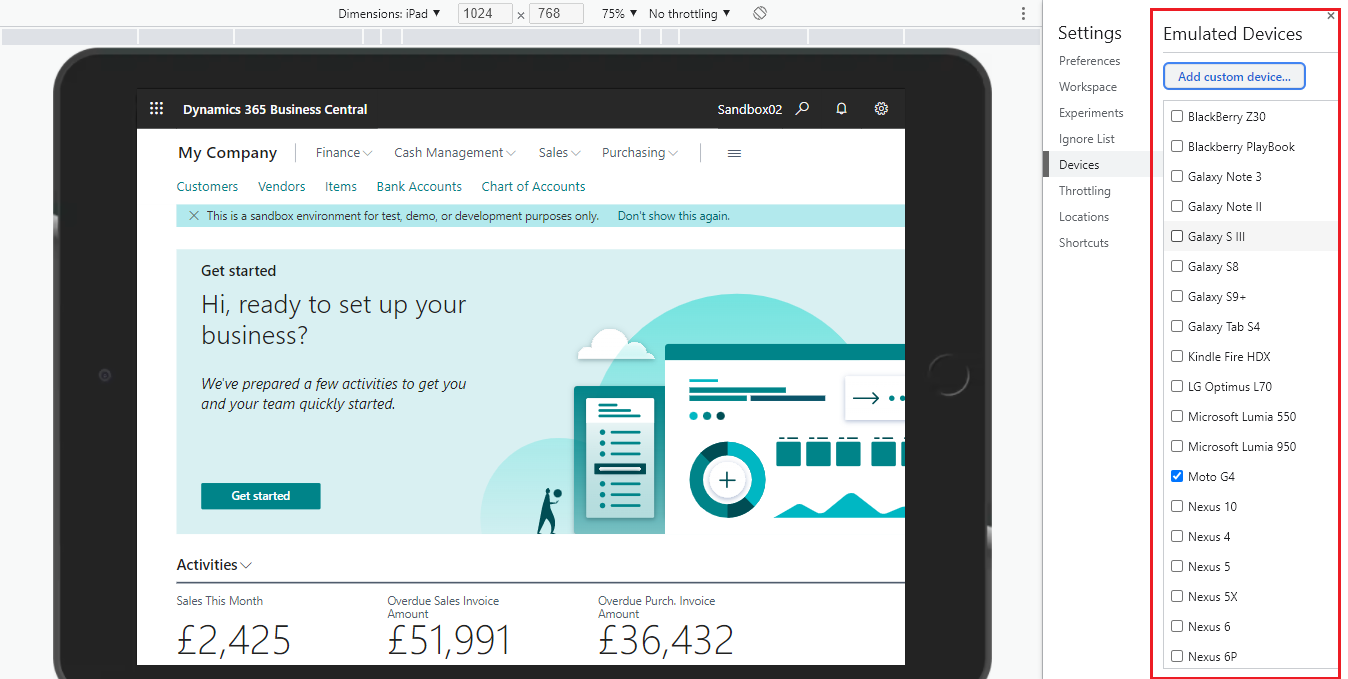 How to simulate Mobile Devices to open Dynamics 365 Business Central ...