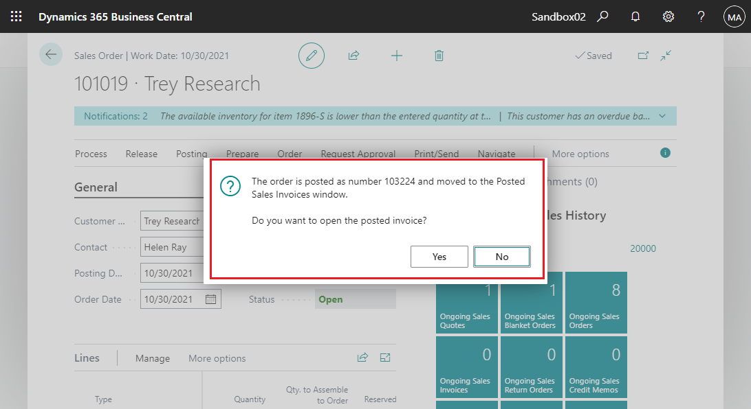 Dynamics 365 Business Central: Disable Dialog Box after posting sale ...