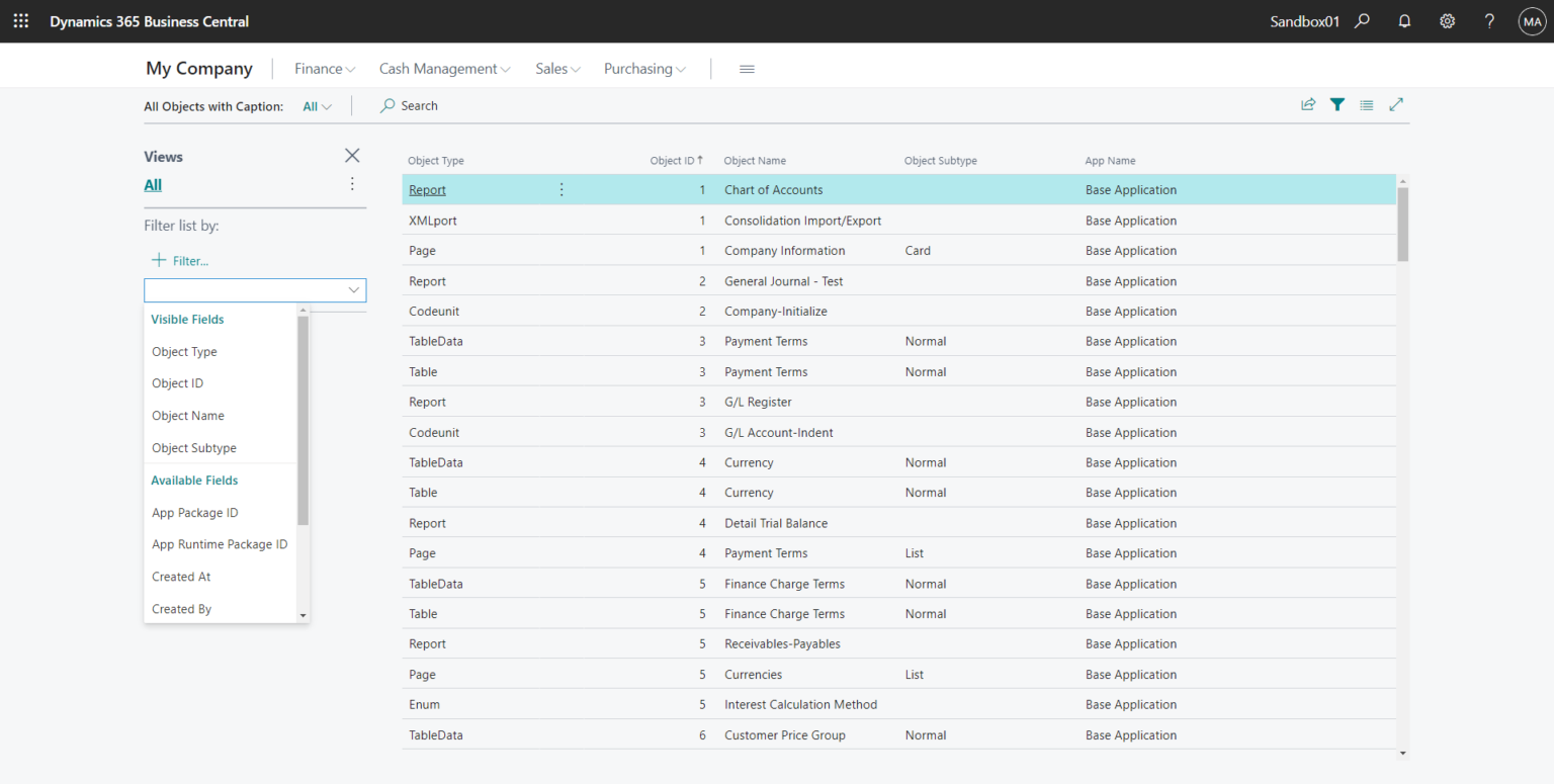 Dynamics 365 Business Central: View the all object details (Type, ID ...
