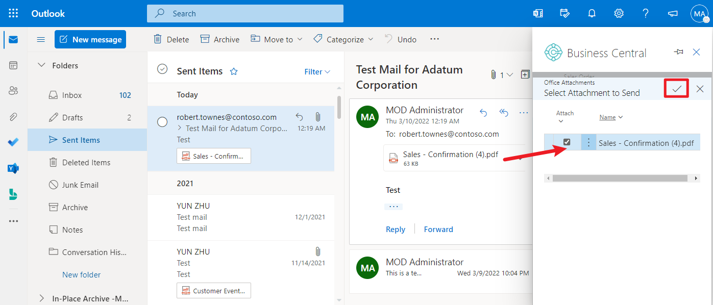 Business Central 2022 wave 1 (BC20) new features: Add email attachments ...