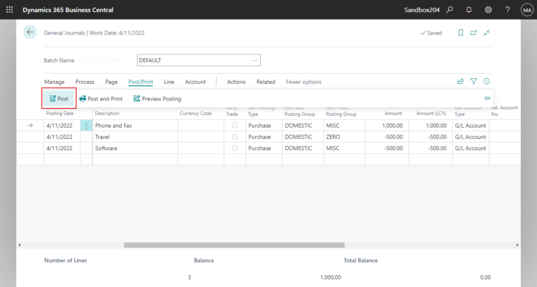 Dynamics 365 Business Central: Working with Standard Journals (Save as ...