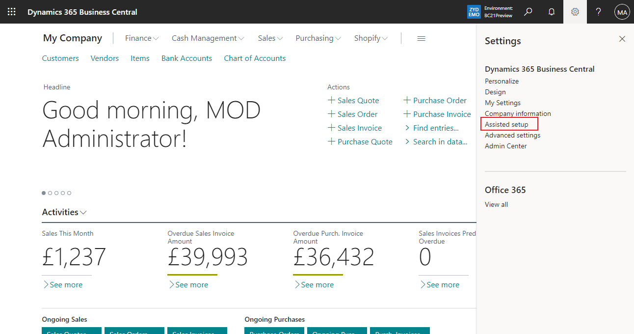 Business Central 2022 wave 2 (BC21) new features: Configure OneDrive integration (New assisted ...
