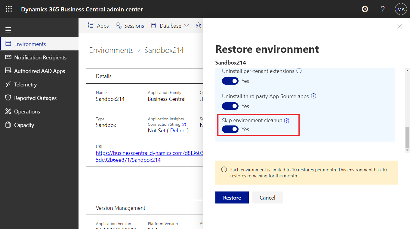 Dynamics 365 Business Central: Restore environments to point in time ...
