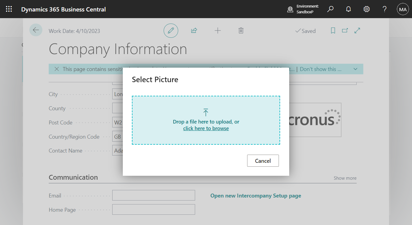 Business Central 2023 wave 1 (BC22) new features: Drag and drop files onto the file upload ...