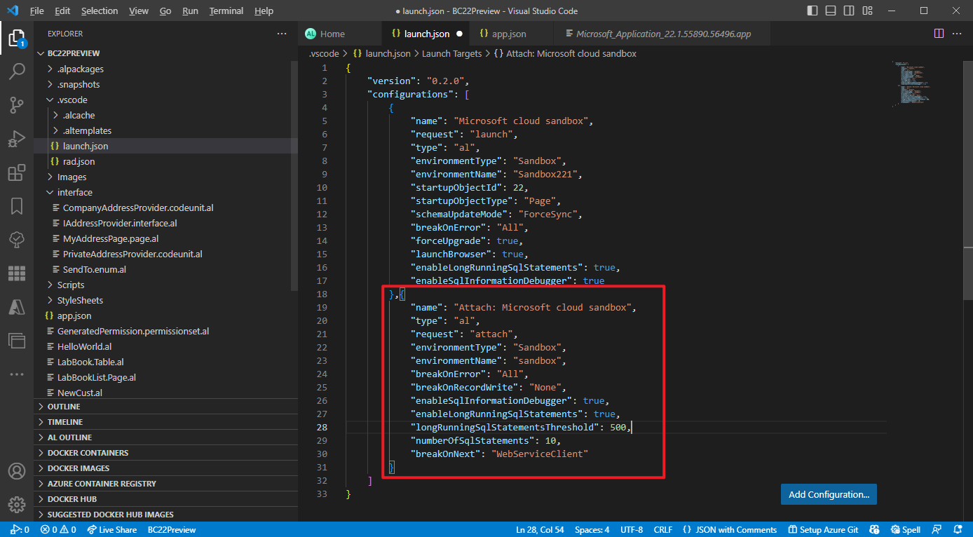Business Central 2023 wave 1 (BC22): Attach AL debugger to active ...