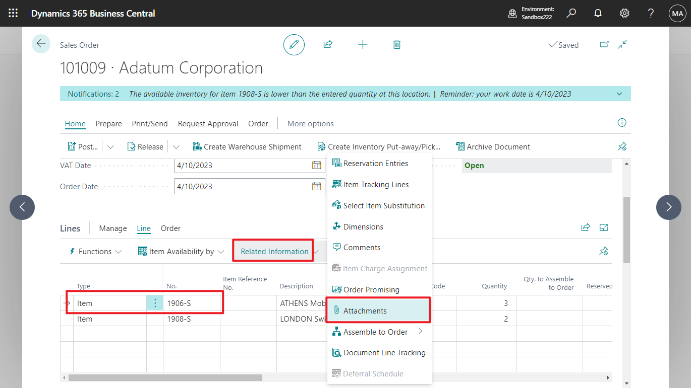 Dynamics 365 Business Central: Use attachments from document lines ...