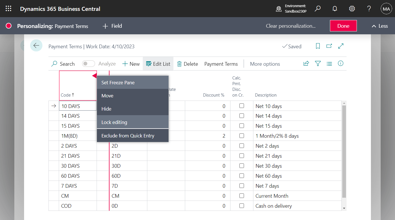 Business Central 2023 wave 2 (BC23): Customize field editability from UI (Lock editing & Unlock ...