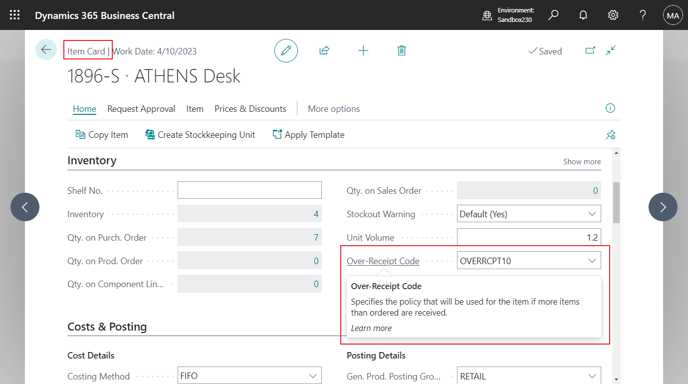 Business Central 2023 wave 2 (BC23): Receive more items than ordered by ...