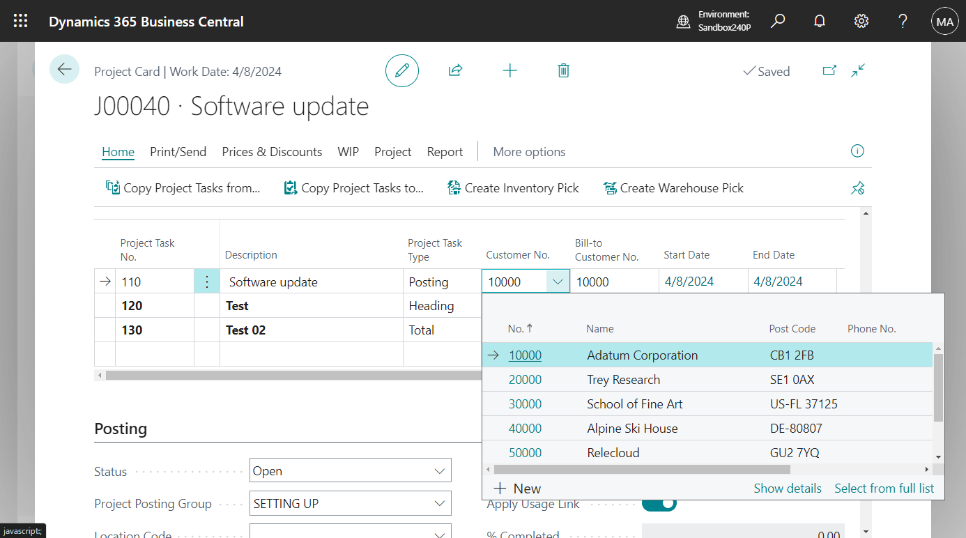 Business Central 2024 wave 1 (BC24): Create projects you can invoice to ...