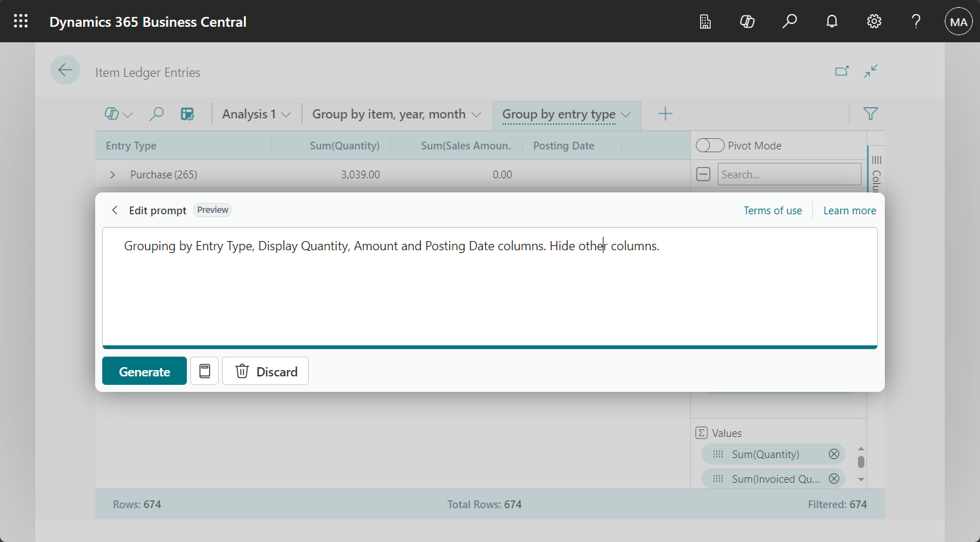 Business Central 2024 wave 1 (BC24): Get to insights fast with Copilot-created analysis tabs ...