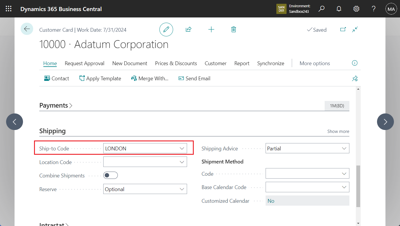 Dynamics 365 Business Central: Set up default ship-to addresses ...