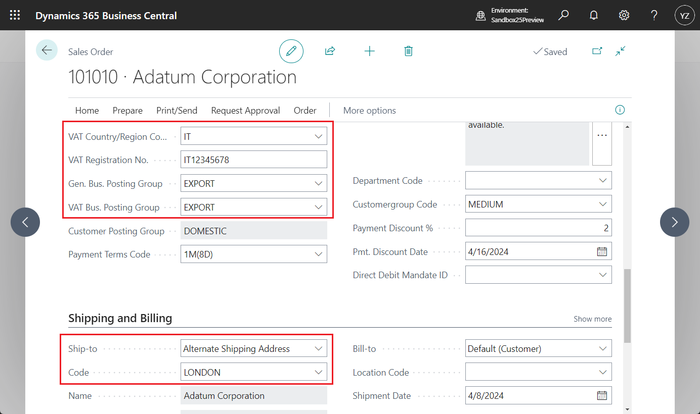 Business Central 2024 wave 2 (BC25): Use multiple VAT/TAX numbers for a ...