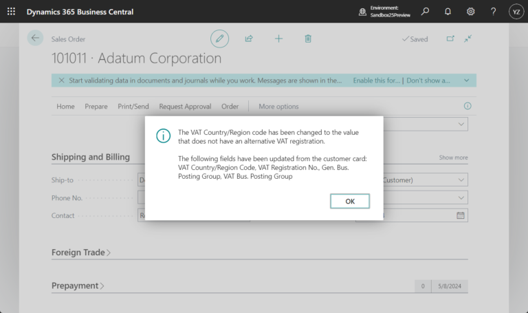 Business Central 2024 wave 2 (BC25): Use multiple VAT/TAX numbers for a ...