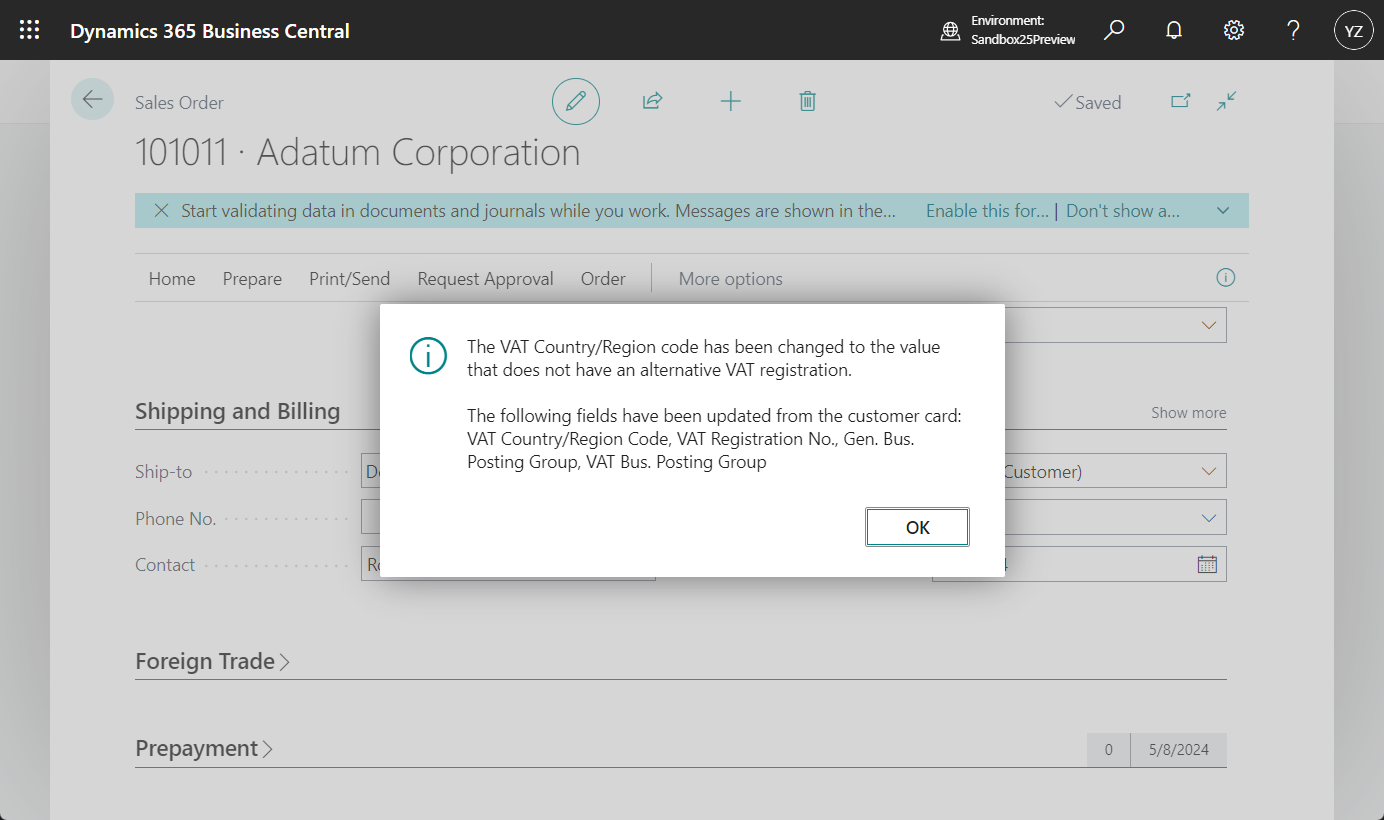 Business Central 2024 wave 2 (BC25): Use multiple VAT/TAX numbers for a ...