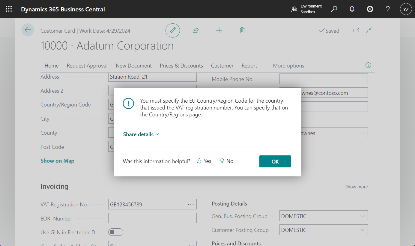 Business Central 2024 wave 2 (BC25): Use multiple VAT/TAX numbers for a ...