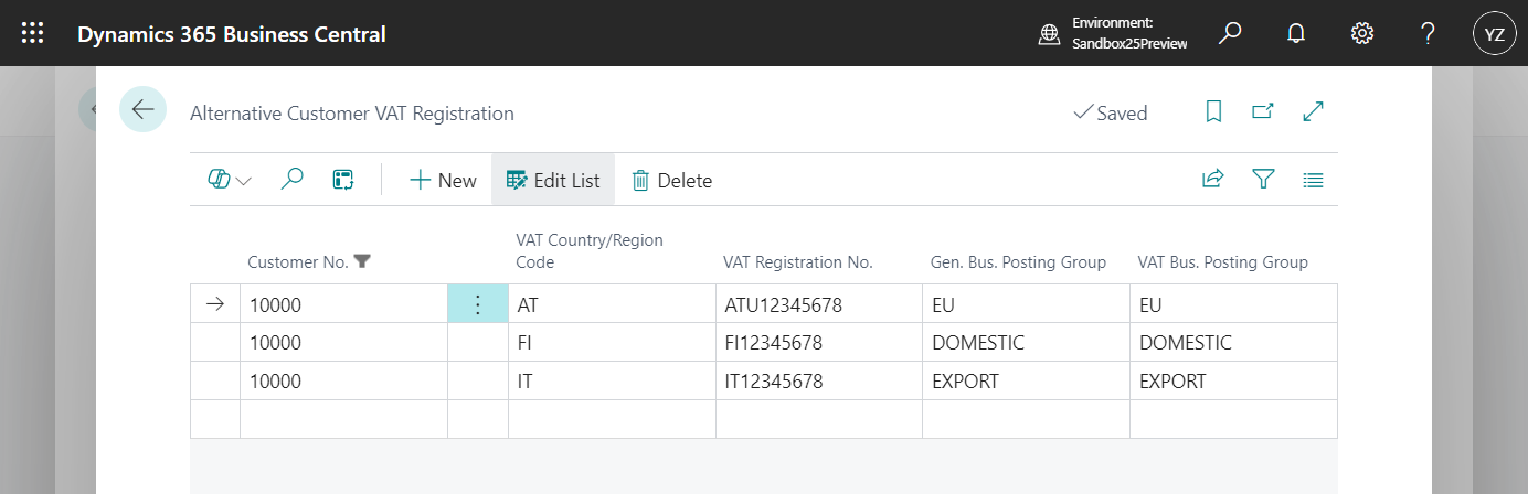 Business Central 2024 wave 2 (BC25): Use multiple VAT/TAX numbers for a ...
