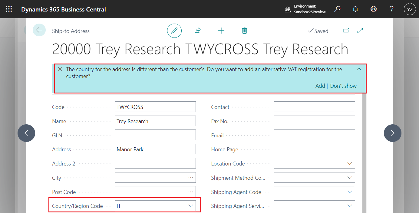 Business Central 2024 wave 2 (BC25): Use multiple VAT/TAX numbers for a ...