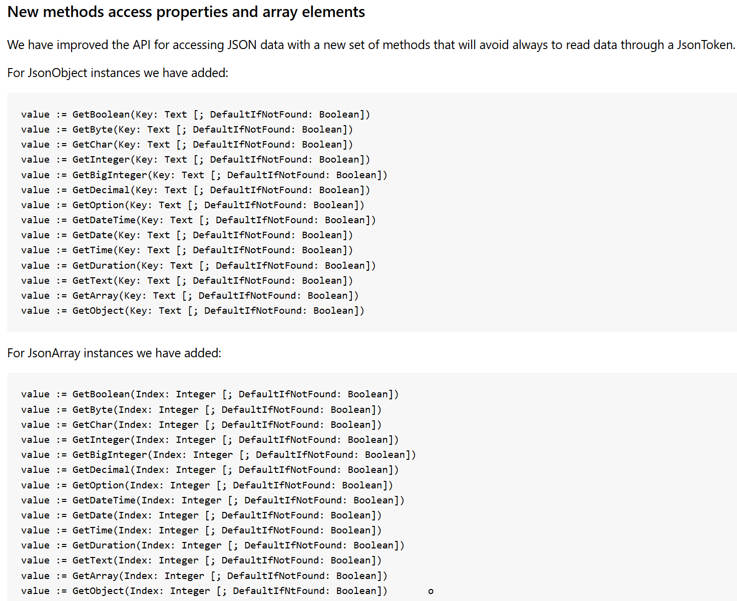 Business Central 2025 wave 1 (BC26): Overloaded JsonObject data type GetValue method (New ...